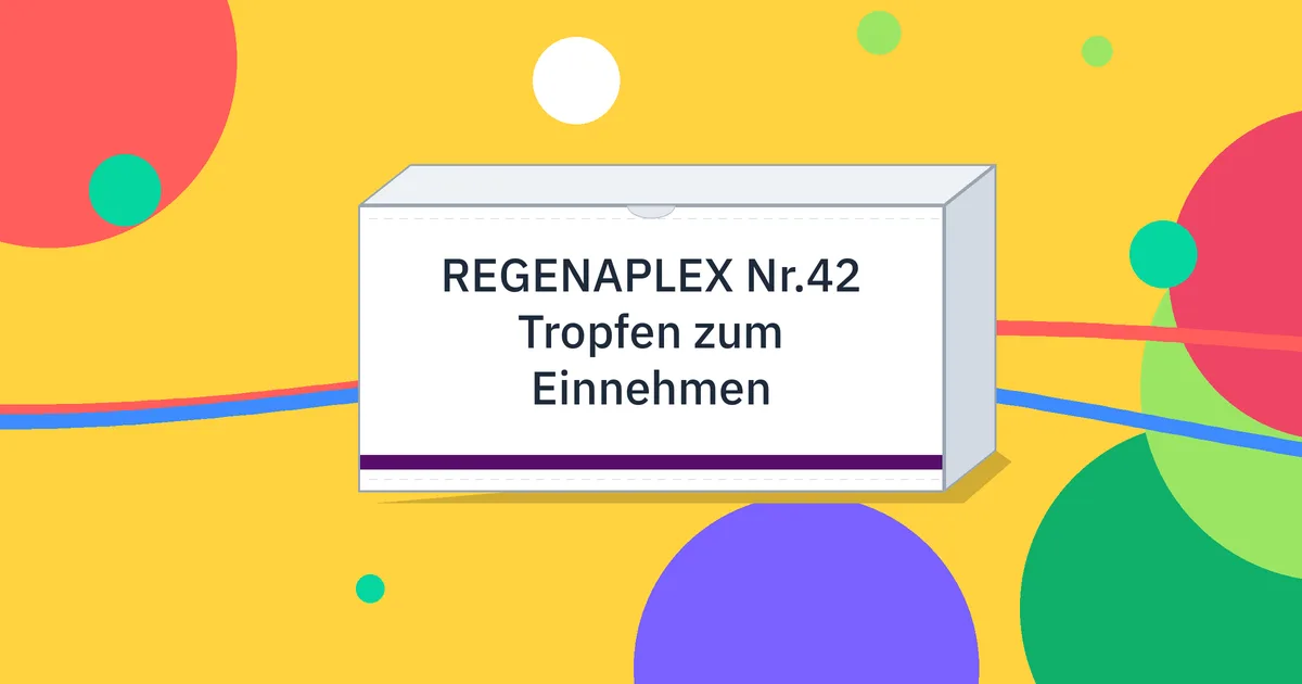 Symbolbild: Packung mit der Aufschrift REGENAPLEX Nr.42 Tropfen zum Einnehmen (PZN 02642599) – Verfügbarkeit und Bezug in Apotheken in Frankfurt am Main