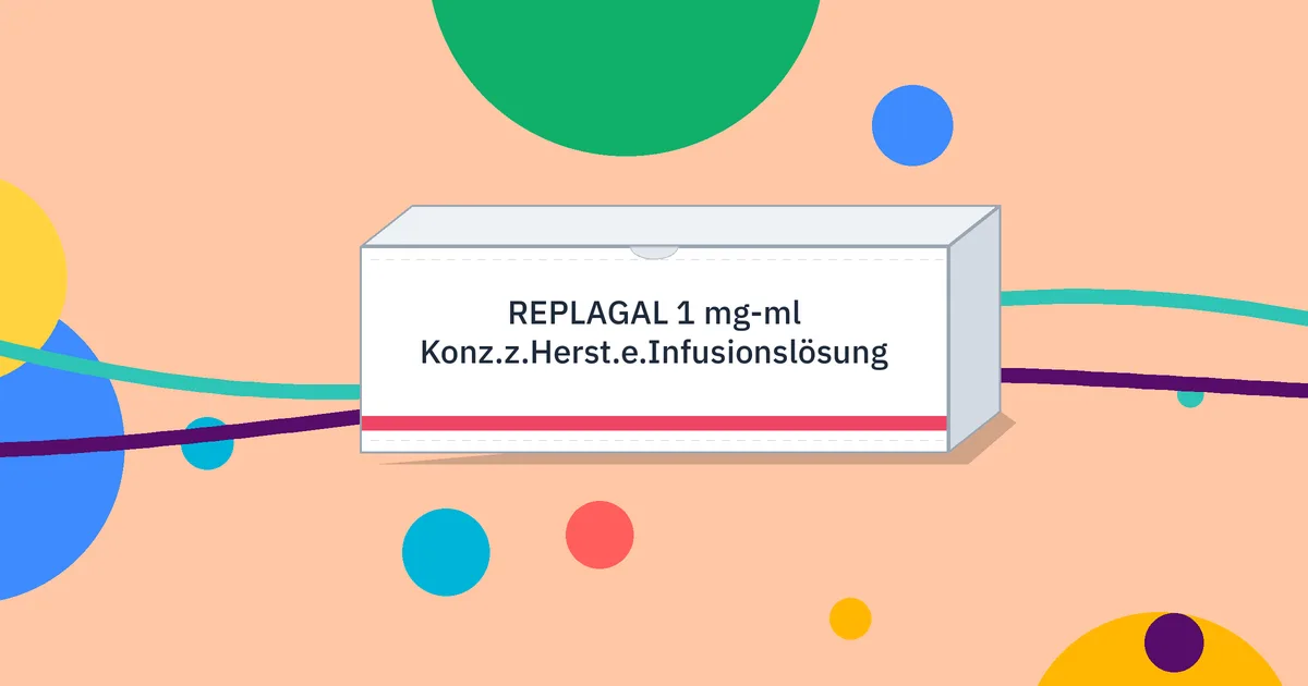 Symbolbild: Packung mit der Aufschrift REPLAGAL 1 mg-ml Konz.z.Herst.e.Infusionslösung (PZN 16731007) – Verfügbarkeit und Bezug in Apotheken in Frankfurt am Main