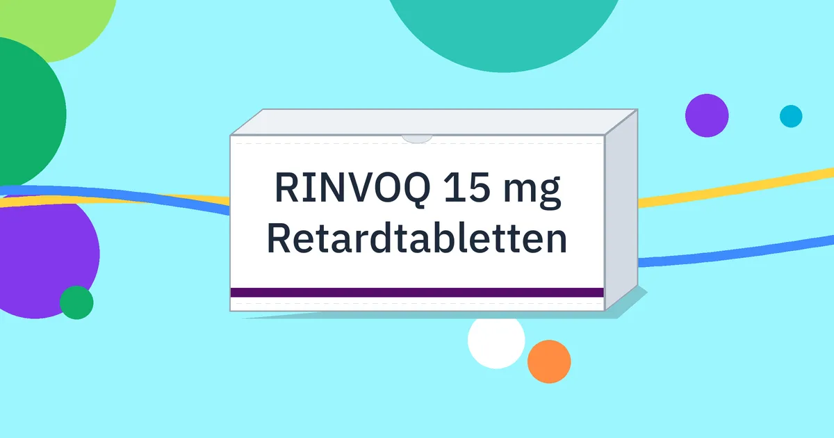 Symbolbild: Packung mit der Aufschrift RINVOQ 15 mg Retardtabletten (PZN 18892631) – Verfügbarkeit und Bezug in Apotheken in Frankfurt am Main