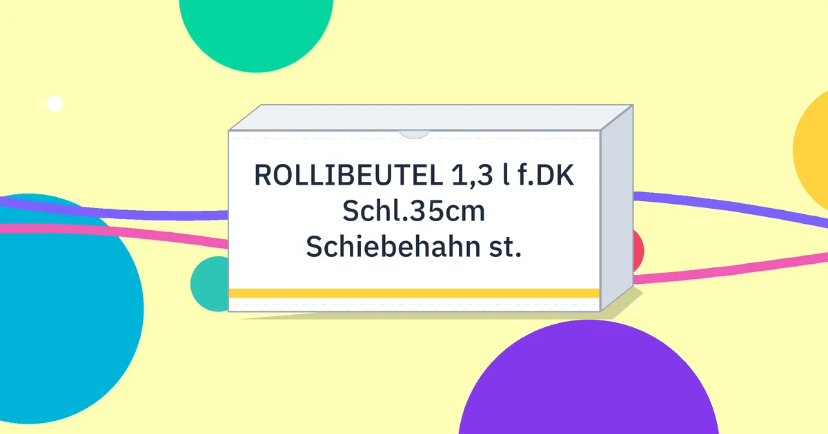 Symbolbild: Packung mit der Aufschrift ROLLIBEUTEL 1,3 l f.DK Schl.35cm Schiebehahn st. (PZN 06094887) – Verfügbarkeit und Bezug in Apotheken in Frankfurt am Main