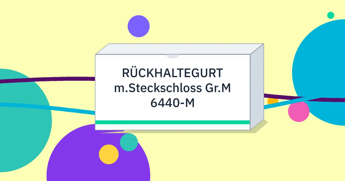 Symbolbild: Packung mit der Aufschrift RÜCKHALTEGURT m.Steckschloss Gr.M 6440-M (PZN 11570143) – Verfügbarkeit und Bezug in Apotheken in Frankfurt am Main