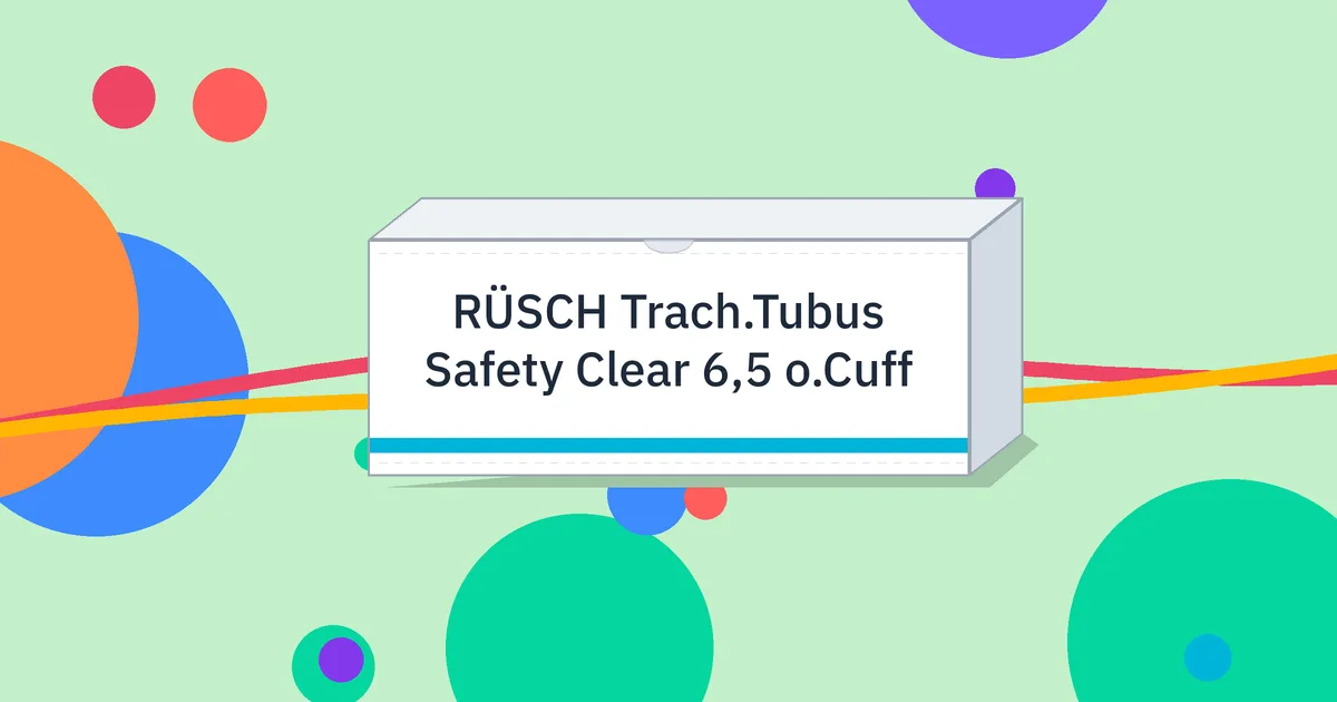 Symbolbild: Packung mit der Aufschrift RÜSCH Trach.Tubus Safety Clear 6,5 o.Cuff (PZN 04247602) – Verfügbarkeit und Bezug in Apotheken in Frankfurt am Main