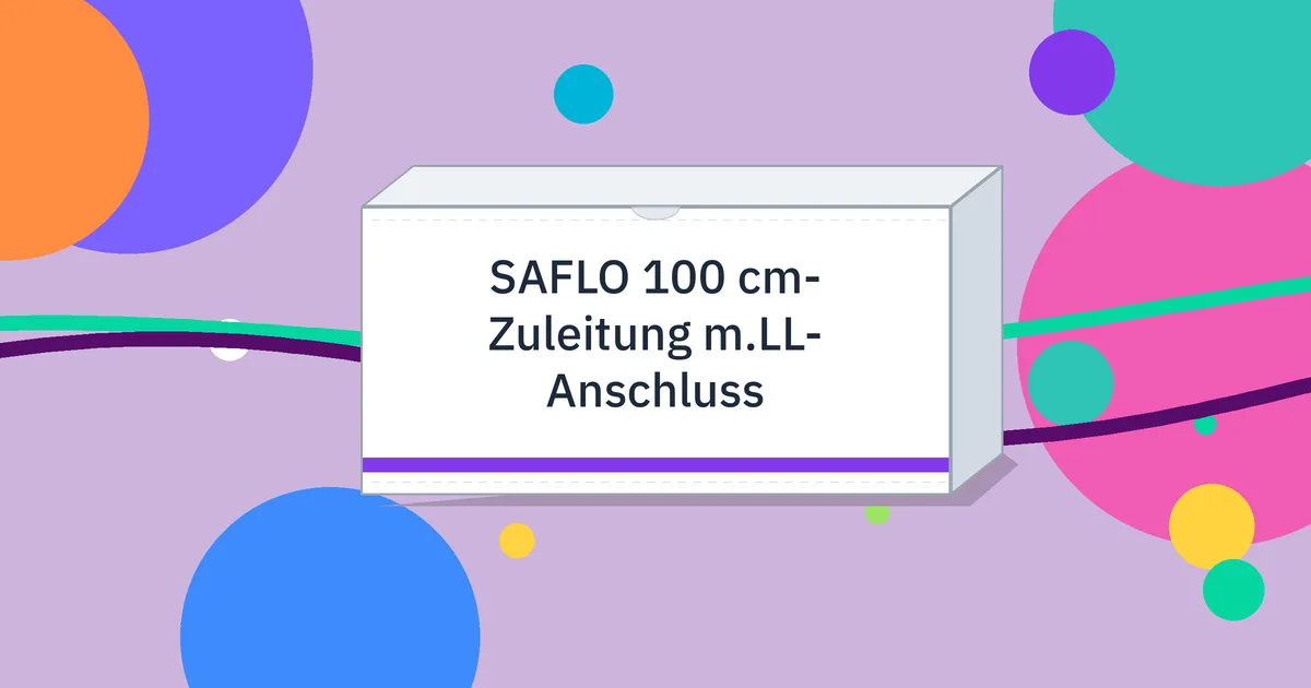 Symbolbild: Packung mit der Aufschrift SAFLO 100 cm-Zuleitung m.LL-Anschluss (PZN 13346177) – Verfügbarkeit und Bezug in Apotheken in Frankfurt am Main