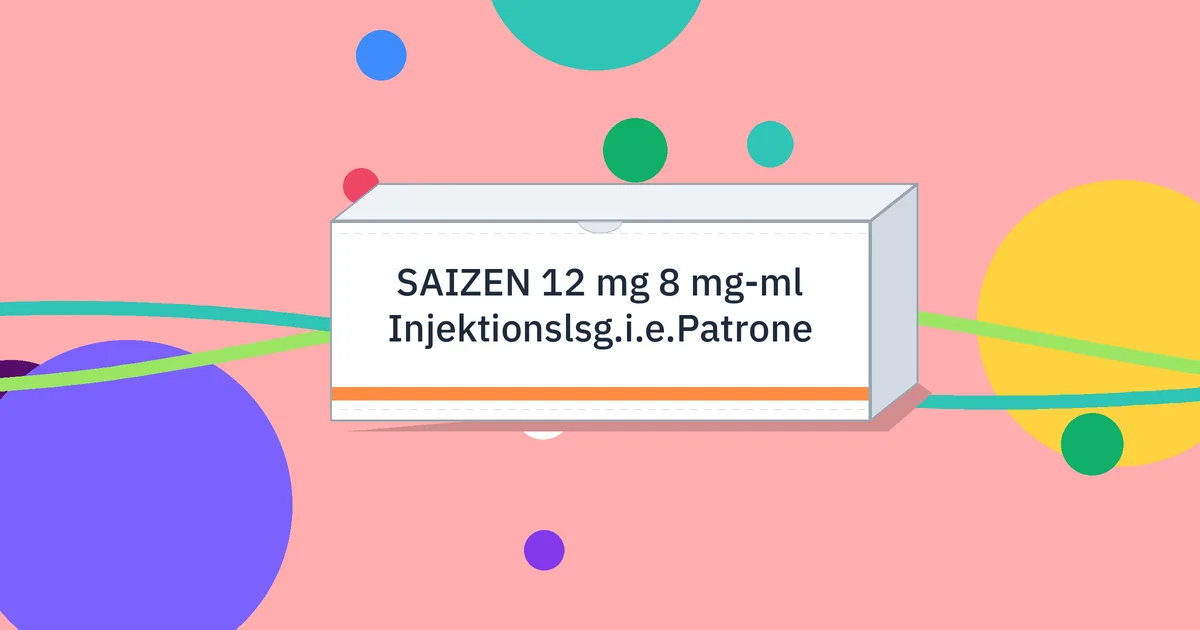 Symbolbild: Packung mit der Aufschrift SAIZEN 12 mg 8 mg-ml Injektionslsg.i.e.Patrone (PZN 19825884) – Verfügbarkeit und Bezug in Apotheken in Frankfurt am Main
