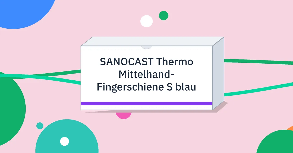 Symbolbild: Packung mit der Aufschrift SANOCAST Thermo Mittelhand-Fingerschiene S blau (PZN 15260155) – Verfügbarkeit und Bezug in Apotheken in Frankfurt am Main