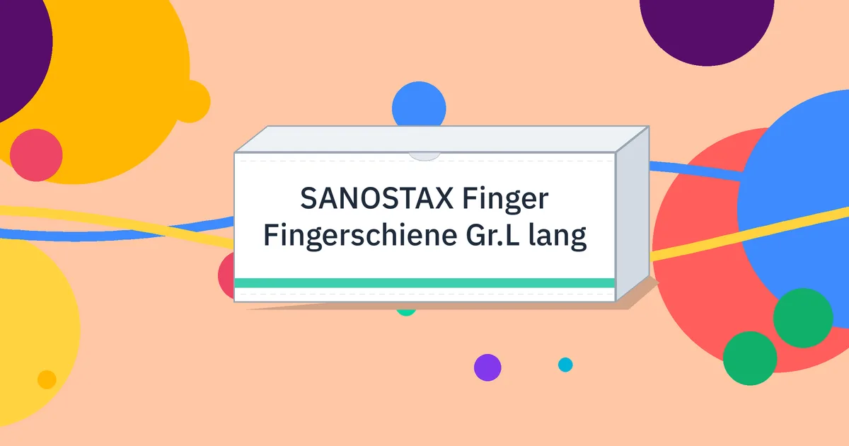Symbolbild: Packung mit der Aufschrift SANOSTAX Finger Fingerschiene Gr.L lang (PZN 07144311) – Verfügbarkeit und Bezug in Apotheken in Frankfurt am Main