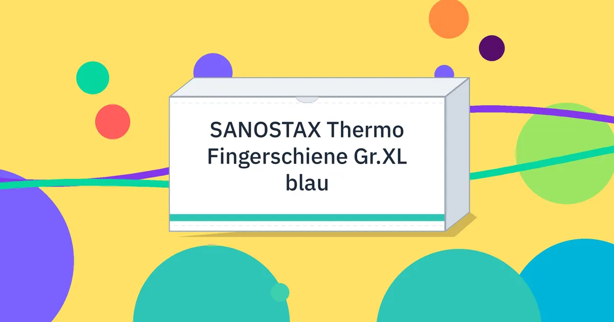 Symbolbild: Packung mit der Aufschrift SANOSTAX Thermo Fingerschiene Gr.XL blau (PZN 11550353) – Verfügbarkeit und Bezug in Apotheken in Frankfurt am Main