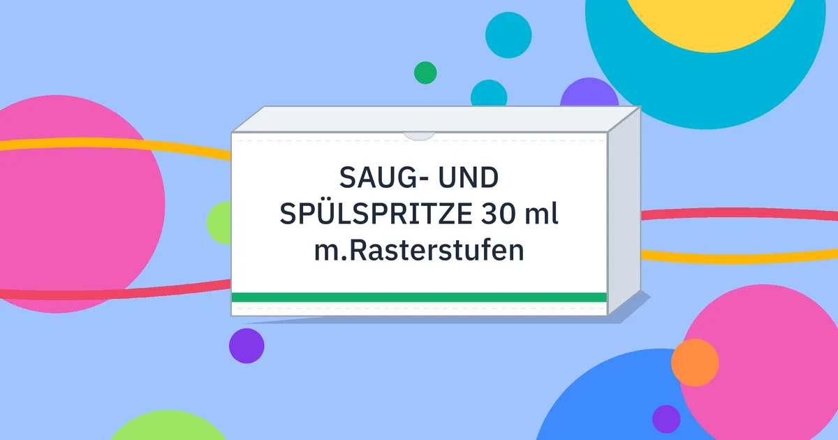 Symbolbild: Packung mit der Aufschrift SAUG- UND SPÜLSPRITZE 30 ml m.Rasterstufen (PZN 17275014) – Verfügbarkeit und Bezug in Apotheken in Frankfurt am Main