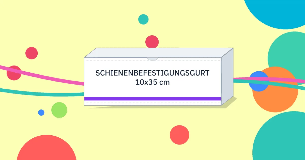 Symbolbild: Packung mit der Aufschrift SCHIENENBEFESTIGUNGSGURT 10x35 cm (PZN 03228502) – Verfügbarkeit und Bezug in Apotheken in Frankfurt am Main