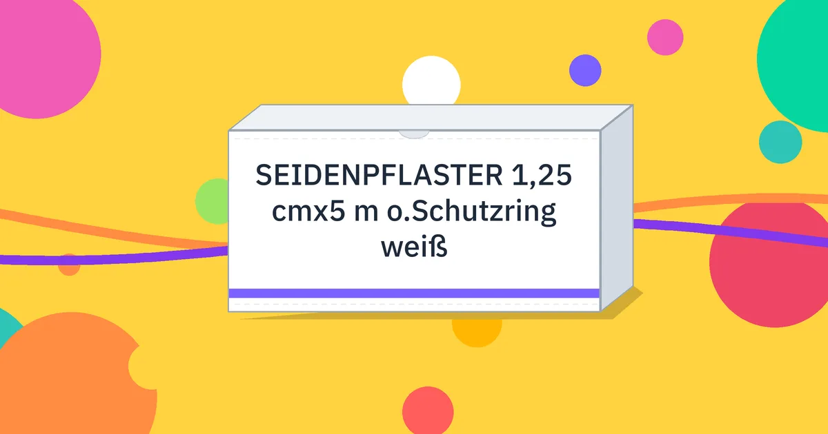 Symbolbild: Packung mit der Aufschrift SEIDENPFLASTER 1,25 cmx5 m o.Schutzring weiß (PZN 10404603) – Verfügbarkeit und Bezug in Apotheken in Frankfurt am Main