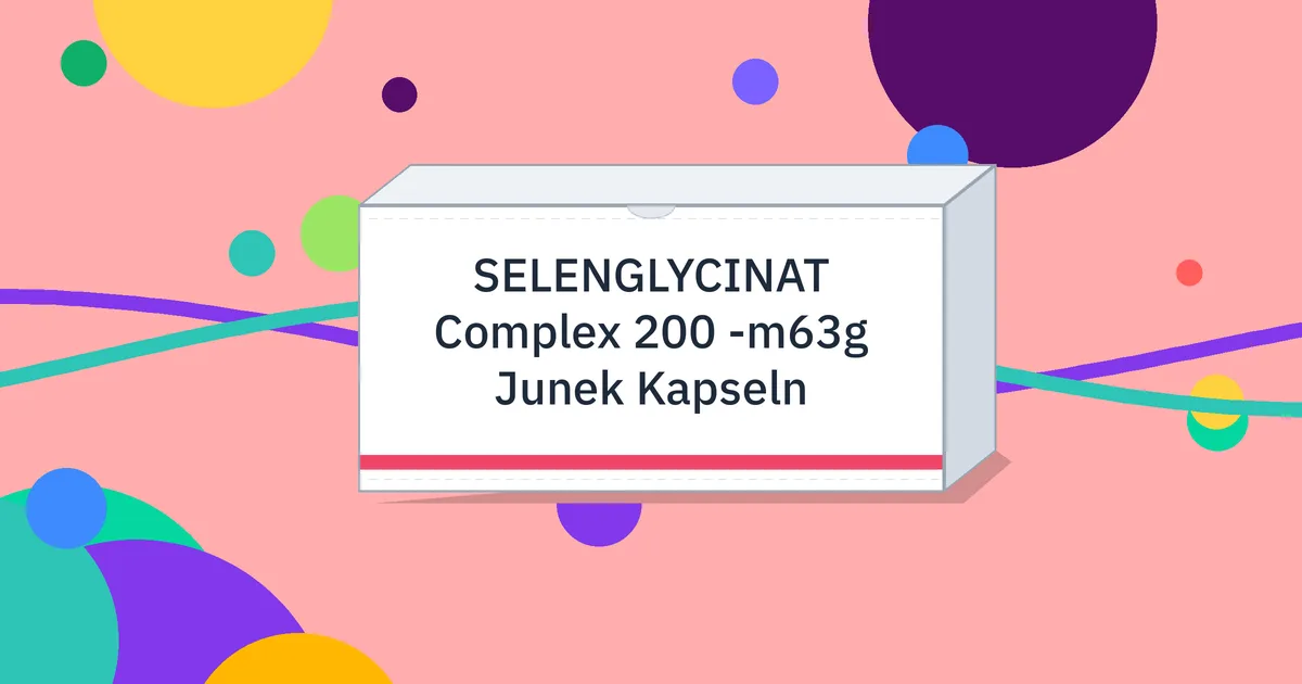 Symbolbild: Packung mit der Aufschrift SELENGLYCINAT Complex 200 -m63g Junek Kapseln (PZN 10190993) – Verfügbarkeit und Bezug in Apotheken in Frankfurt am Main