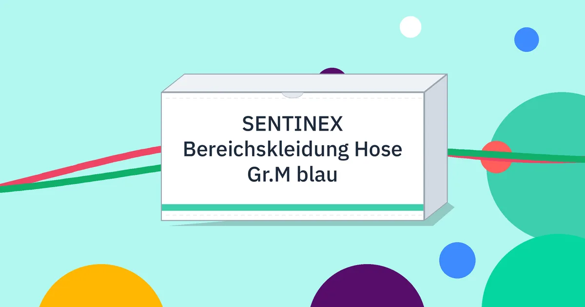Symbolbild: Packung mit der Aufschrift SENTINEX Bereichskleidung Hose Gr.M blau (PZN 09286417) – Verfügbarkeit und Bezug in Apotheken in Frankfurt am Main