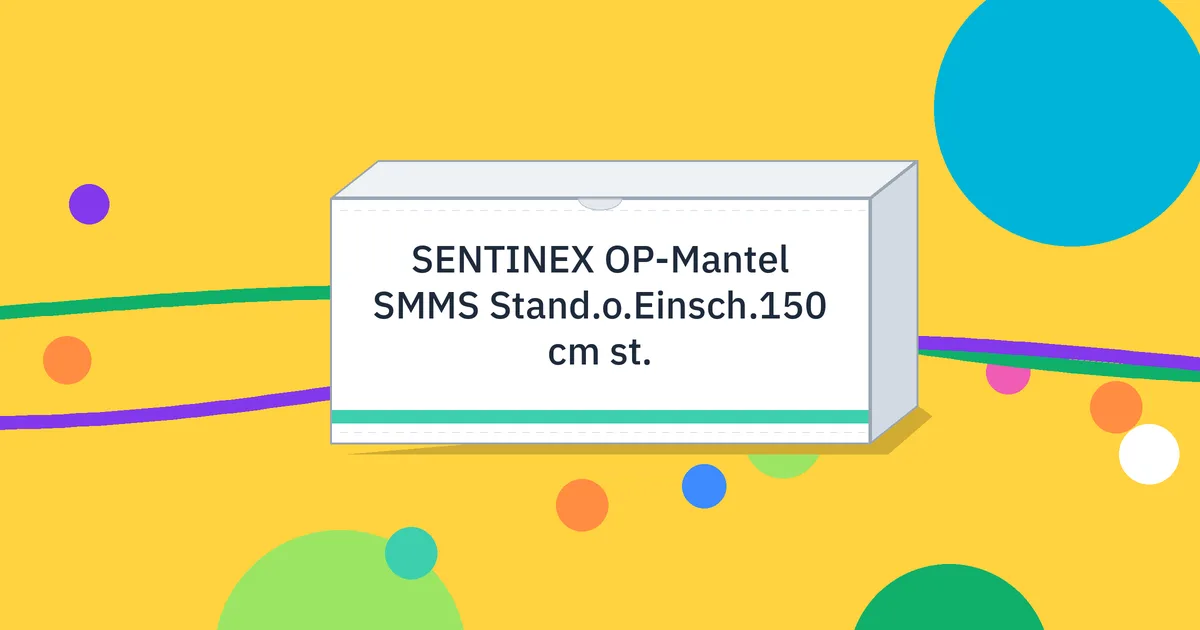 Symbolbild: Packung mit der Aufschrift SENTINEX OP-Mantel SMMS Stand.o.Einsch.150 cm st. (PZN 03165233) – Verfügbarkeit und Bezug in Apotheken in Frankfurt am Main