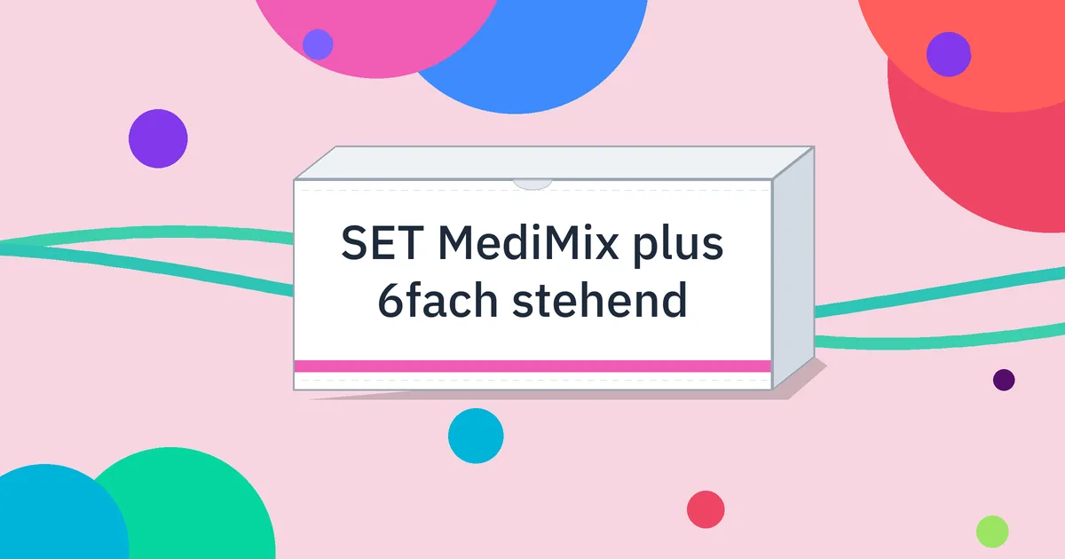 Symbolbild: Packung mit der Aufschrift SET MediMix plus 6fach stehend (PZN 10407435) – Verfügbarkeit und Bezug in Apotheken in Frankfurt am Main
