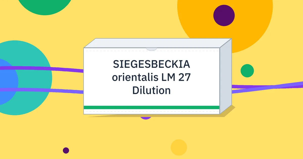 Symbolbild: Packung mit der Aufschrift SIEGESBECKIA orientalis LM 27 Dilution (PZN 13677537) – Verfügbarkeit und Bezug in Apotheken in Frankfurt am Main
