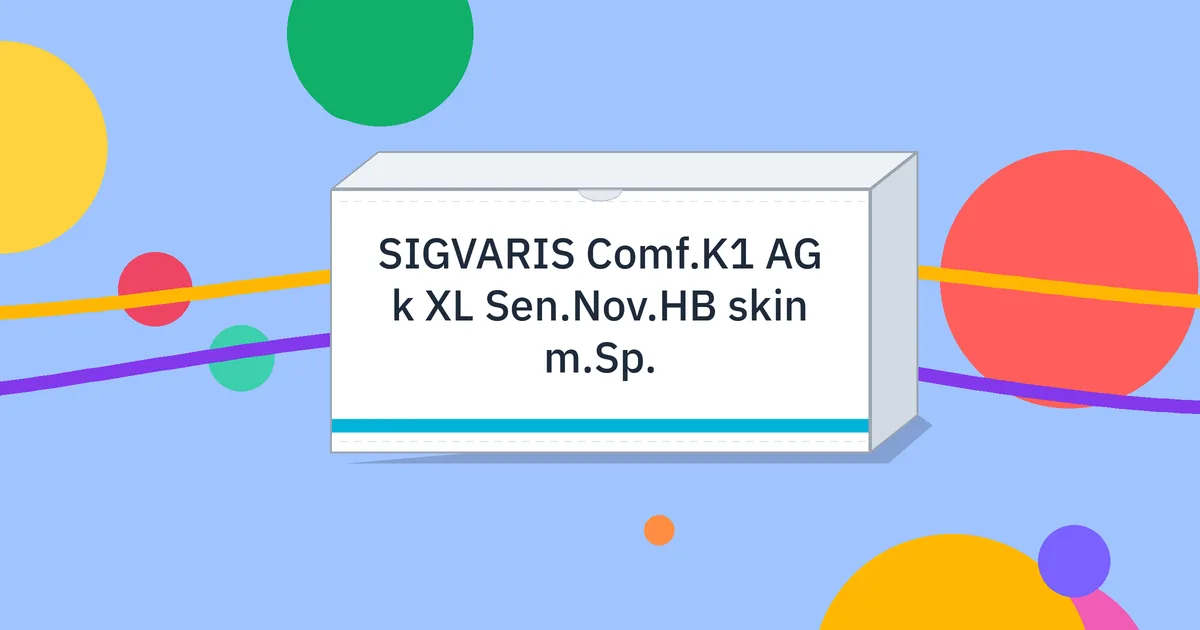 Symbolbild: Packung mit der Aufschrift SIGVARIS Comf.K1 AG k XL Sen.Nov.HB skin m.Sp. (PZN 17102710) – Verfügbarkeit und Bezug in Apotheken in Frankfurt am Main