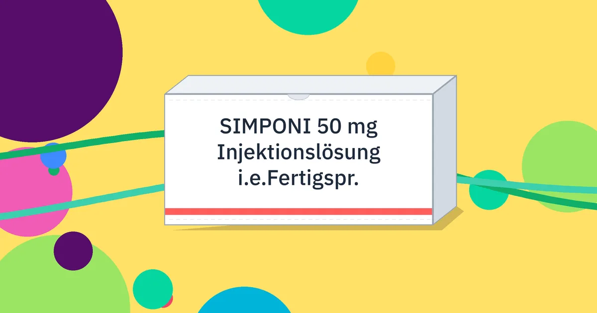 Symbolbild: Packung mit der Aufschrift SIMPONI 50 mg Injektionslösung i.e.Fertigspr. (PZN 11714240) – Verfügbarkeit und Bezug in Apotheken in Frankfurt am Main