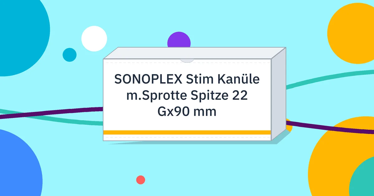 Symbolbild: Packung mit der Aufschrift SONOPLEX Stim Kanüle m.Sprotte Spitze 22 Gx90 mm (PZN 03943943) – Verfügbarkeit und Bezug in Apotheken in Frankfurt am Main