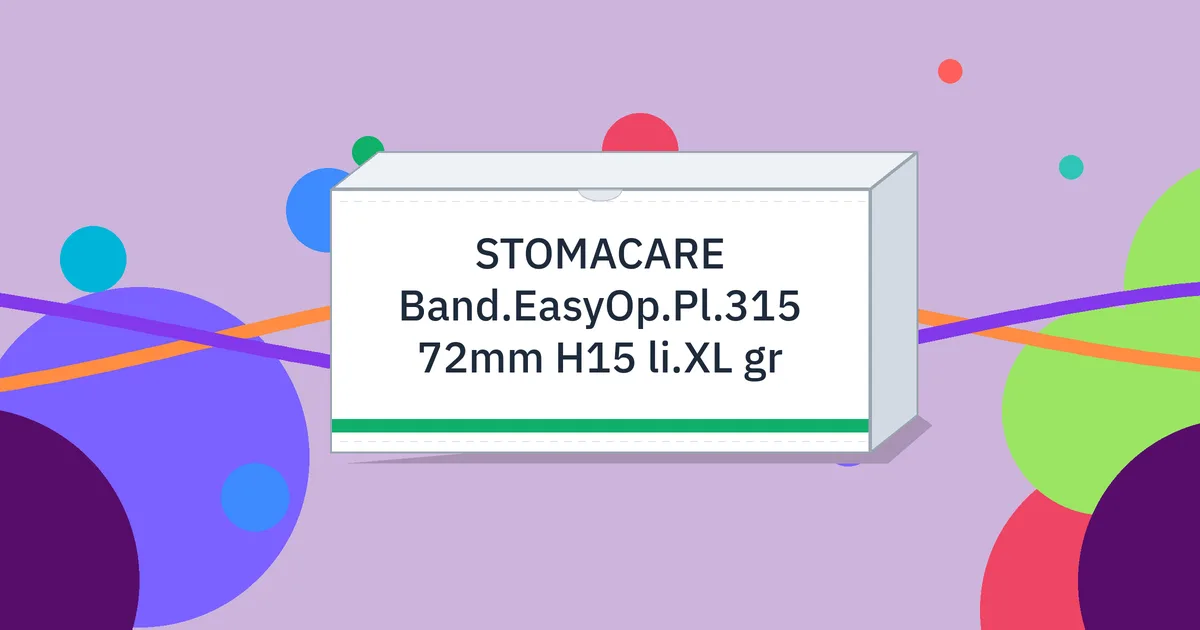 Symbolbild: Packung mit der Aufschrift STOMACARE Band.EasyOp.Pl.315 72mm H15 li.XL gr (PZN 17905573) – Verfügbarkeit und Bezug in Apotheken in Frankfurt am Main