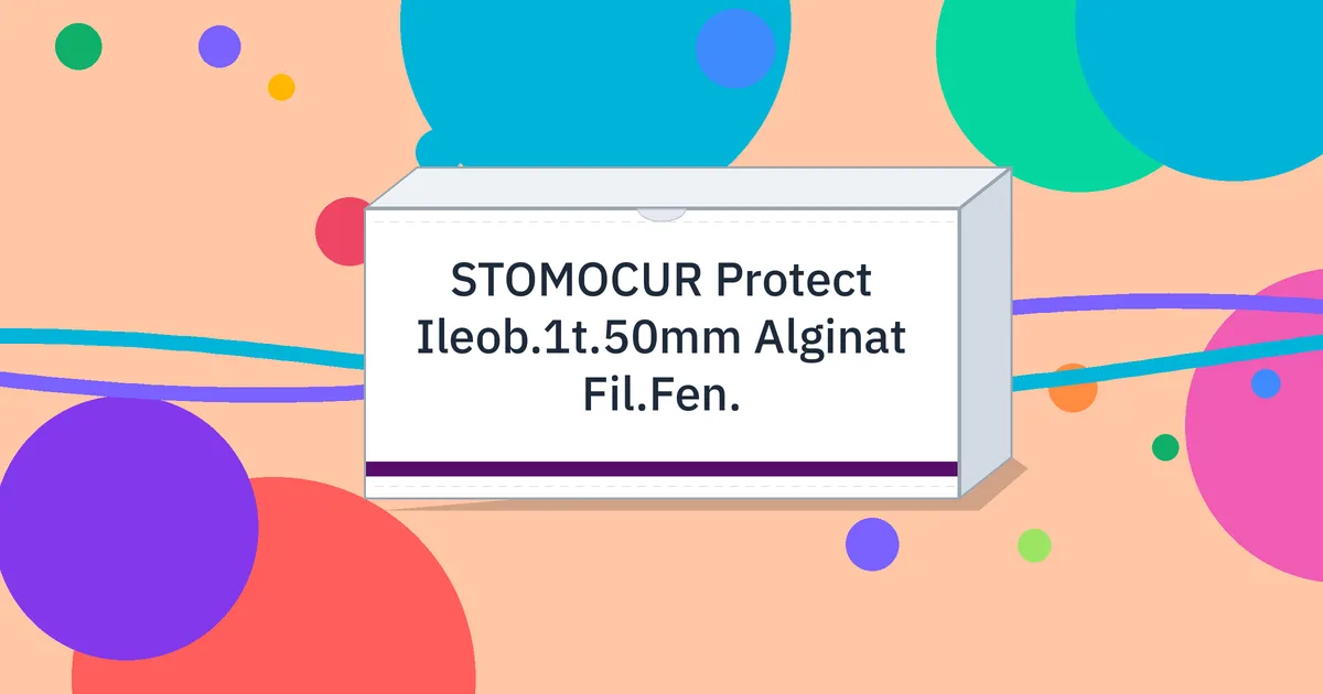 Symbolbild: Packung mit der Aufschrift STOMOCUR Protect Ileob.1t.50mm Alginat Fil.Fen. (PZN 16128759) – Verfügbarkeit und Bezug in Apotheken in Frankfurt am Main