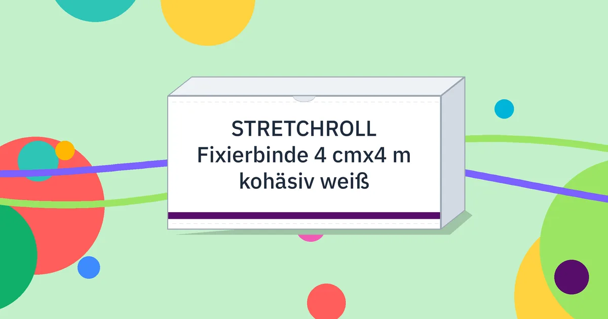 Symbolbild: Packung mit der Aufschrift STRETCHROLL Fixierbinde 4 cmx4 m kohäsiv weiß (PZN 20129121) – Verfügbarkeit und Bezug in Apotheken in Frankfurt am Main