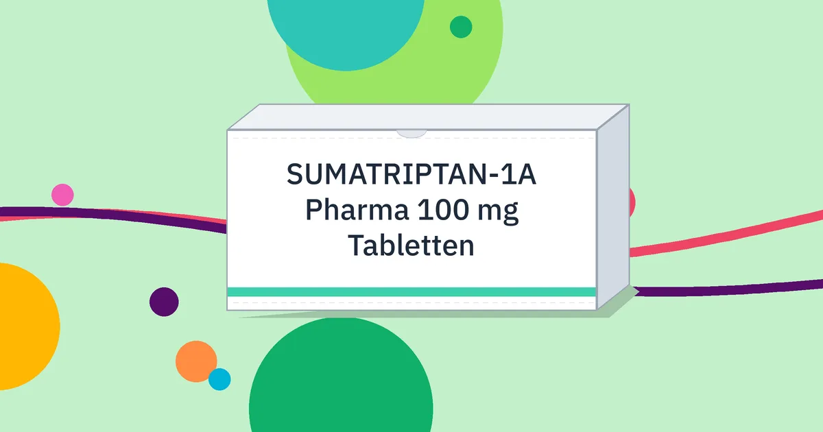 Symbolbild: Packung mit der Aufschrift SUMATRIPTAN-1A Pharma 100 mg Tabletten (PZN 06313711) – Verfügbarkeit und Bezug in Apotheken in Frankfurt am Main