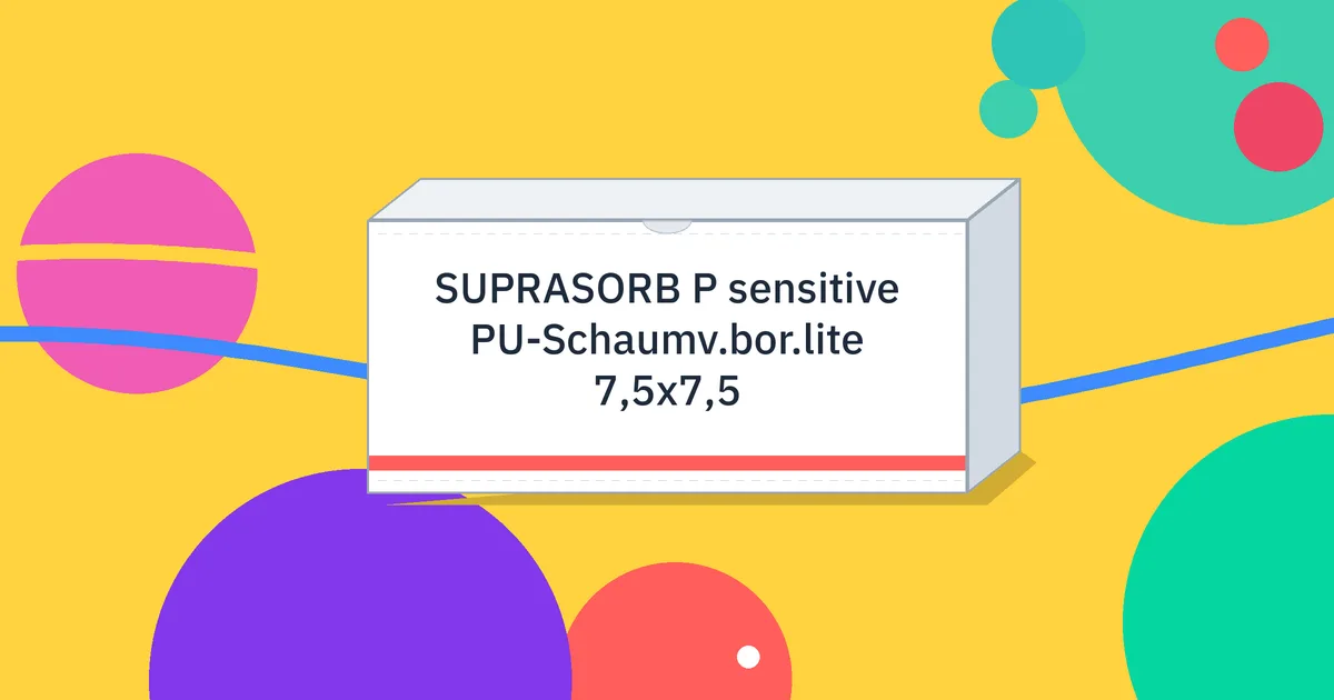 Symbolbild: Packung mit der Aufschrift SUPRASORB P sensitive PU-Schaumv.bor.lite 7,5x7,5 (PZN 16259042) – Verfügbarkeit und Bezug in Apotheken in Frankfurt am Main