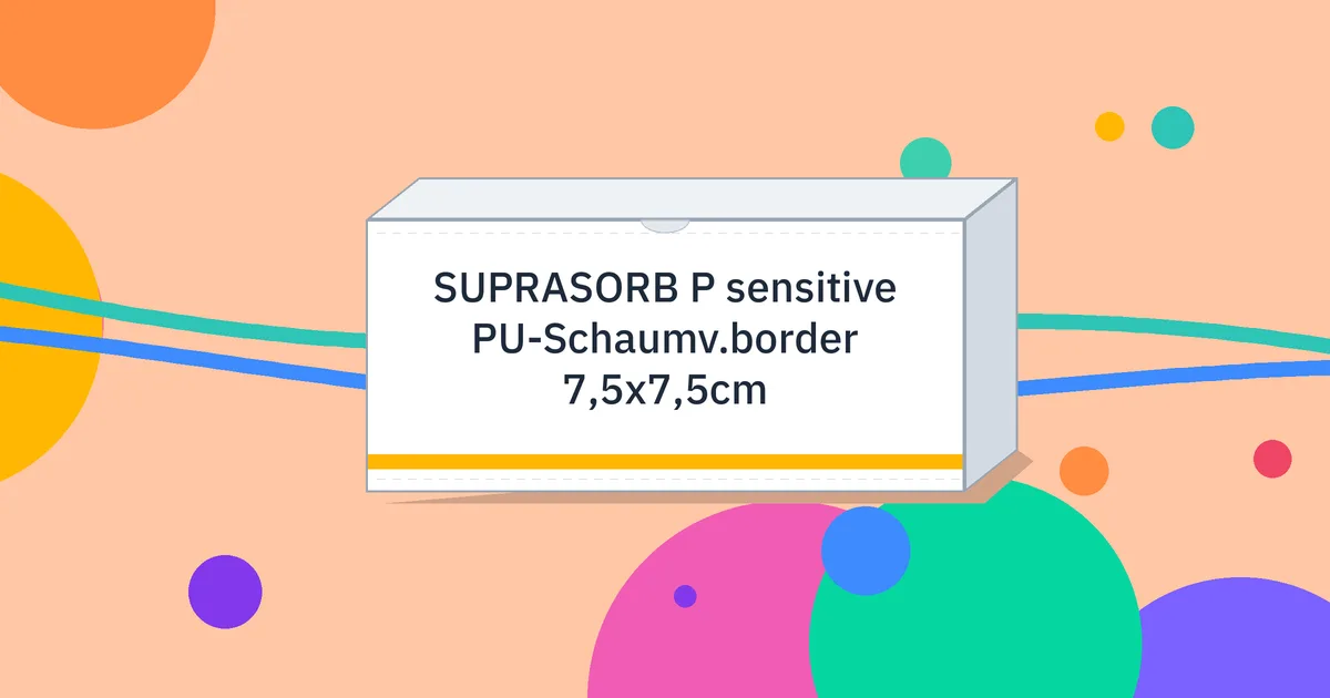 Symbolbild: Packung mit der Aufschrift SUPRASORB P sensitive PU-Schaumv.border 7,5x7,5cm (PZN 16259125) – Verfügbarkeit und Bezug in Apotheken in Frankfurt am Main