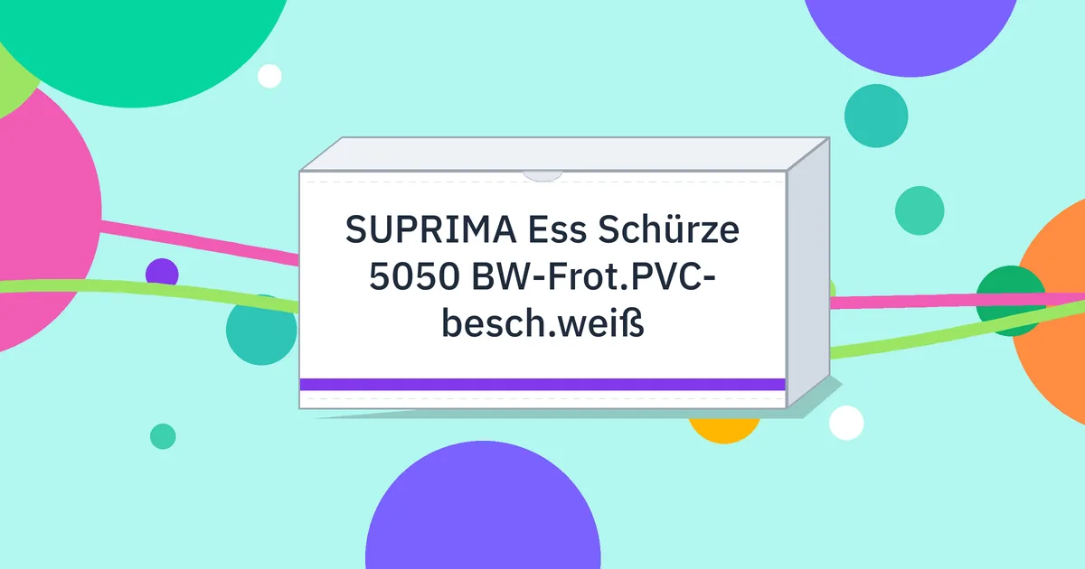Symbolbild: Packung mit der Aufschrift SUPRIMA Ess Schürze 5050 BW-Frot.PVC-besch.weiß (PZN 00214965) – Verfügbarkeit und Bezug in Apotheken in Frankfurt am Main