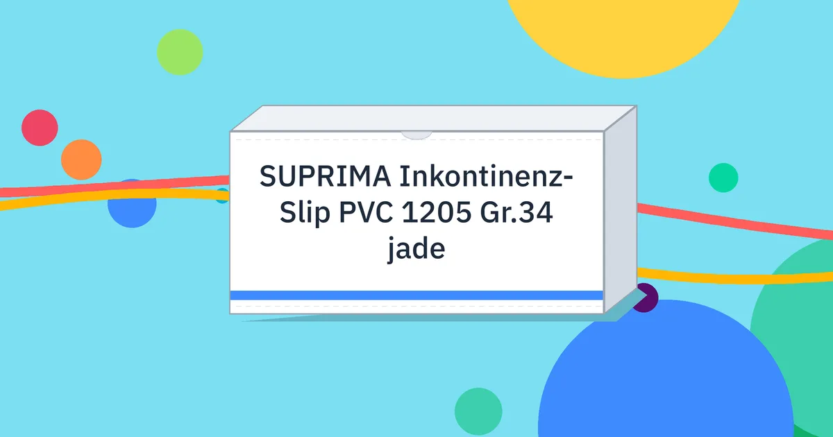 Symbolbild: Packung mit der Aufschrift SUPRIMA Inkontinenz-Slip PVC 1205 Gr.34 jade (PZN 00415818) – Verfügbarkeit und Bezug in Apotheken in Frankfurt am Main