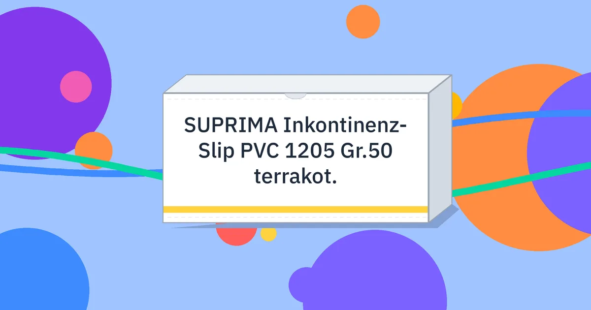 Symbolbild: Packung mit der Aufschrift SUPRIMA Inkontinenz-Slip PVC 1205 Gr.50 terrakot. (PZN 00413771) – Verfügbarkeit und Bezug in Apotheken in Frankfurt am Main