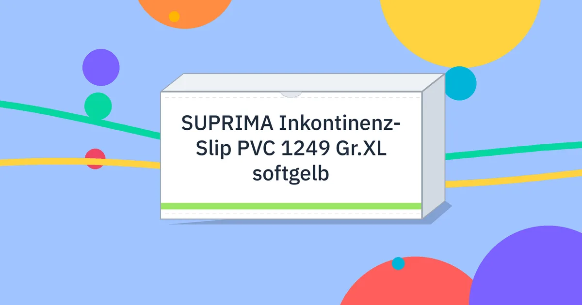 Symbolbild: Packung mit der Aufschrift SUPRIMA Inkontinenz-Slip PVC 1249 Gr.XL softgelb (PZN 02062790) – Verfügbarkeit und Bezug in Apotheken in Frankfurt am Main
