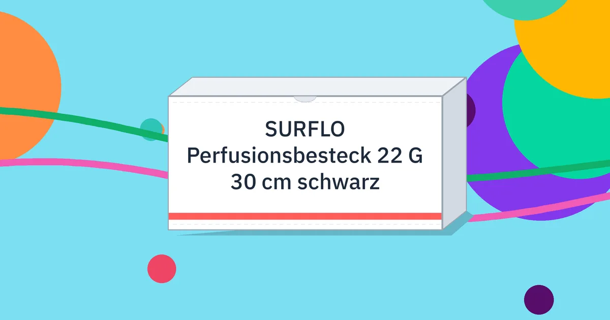 Symbolbild: Packung mit der Aufschrift SURFLO Perfusionsbesteck 22 G 30 cm schwarz (PZN 07115887) – Verfügbarkeit und Bezug in Apotheken in Frankfurt am Main