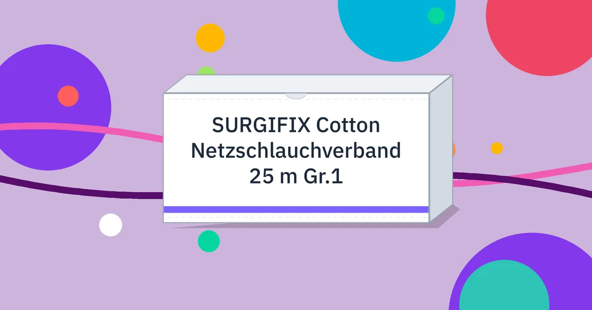 Symbolbild: Packung mit der Aufschrift SURGIFIX Cotton Netzschlauchverband 25 m Gr.1 (PZN 18386336) – Verfügbarkeit und Bezug in Apotheken in Frankfurt am Main