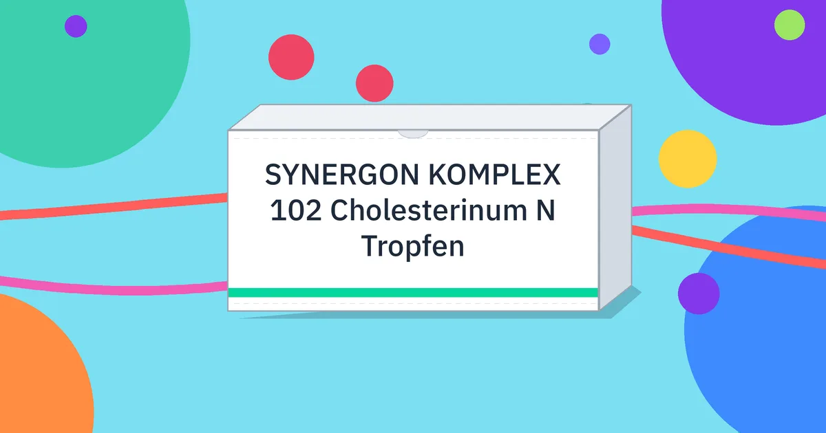 Symbolbild: Packung mit der Aufschrift SYNERGON KOMPLEX 102 Cholesterinum N Tropfen (PZN 03633906) – Verfügbarkeit und Bezug in Apotheken in Frankfurt am Main