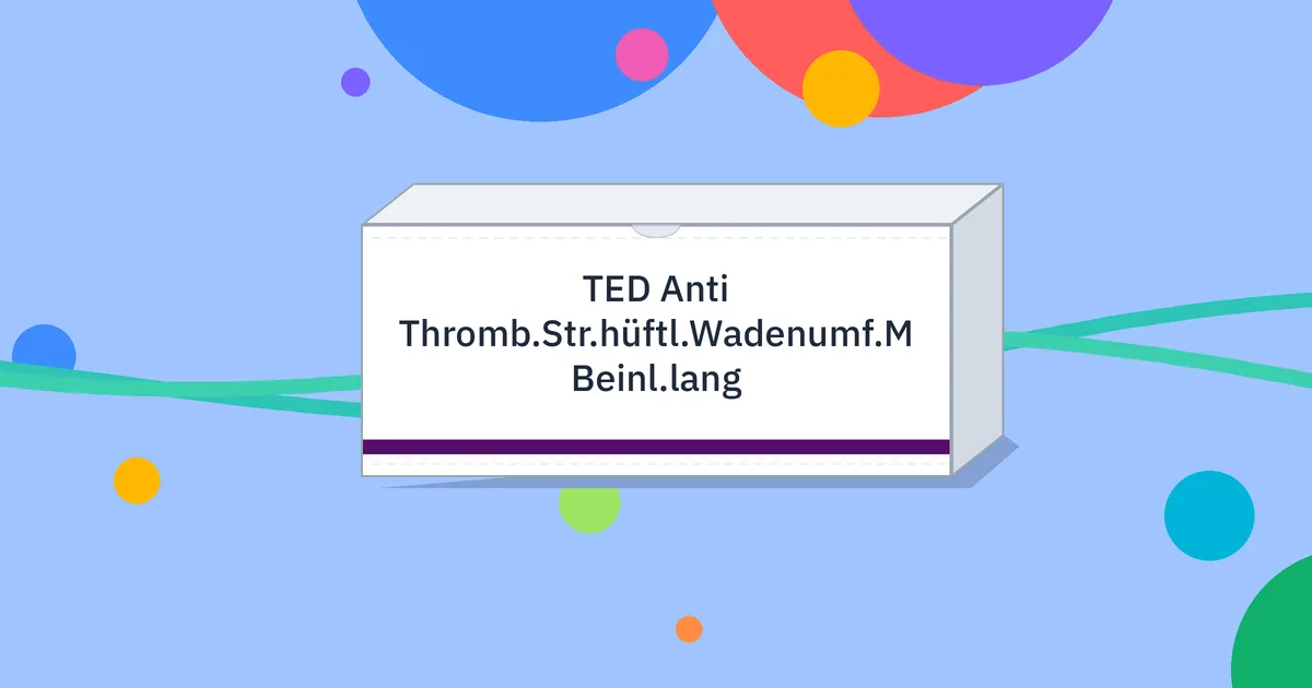 Symbolbild: Packung mit der Aufschrift TED Anti Thromb.Str.hüftl.Wadenumf.M Beinl.lang (PZN 12377922) – Verfügbarkeit und Bezug in Apotheken in Frankfurt am Main