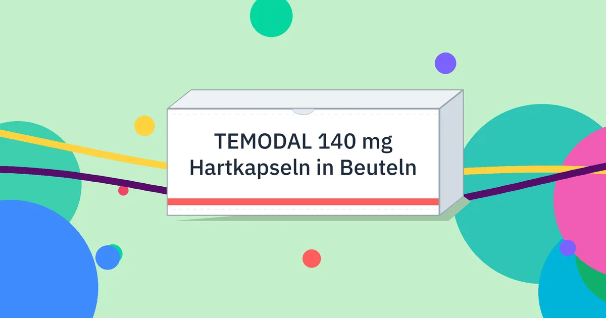 Symbolbild: Packung mit der Aufschrift TEMODAL 140 mg Hartkapseln in Beuteln (PZN 06140736) – Verfügbarkeit und Bezug in Apotheken in Frankfurt am Main