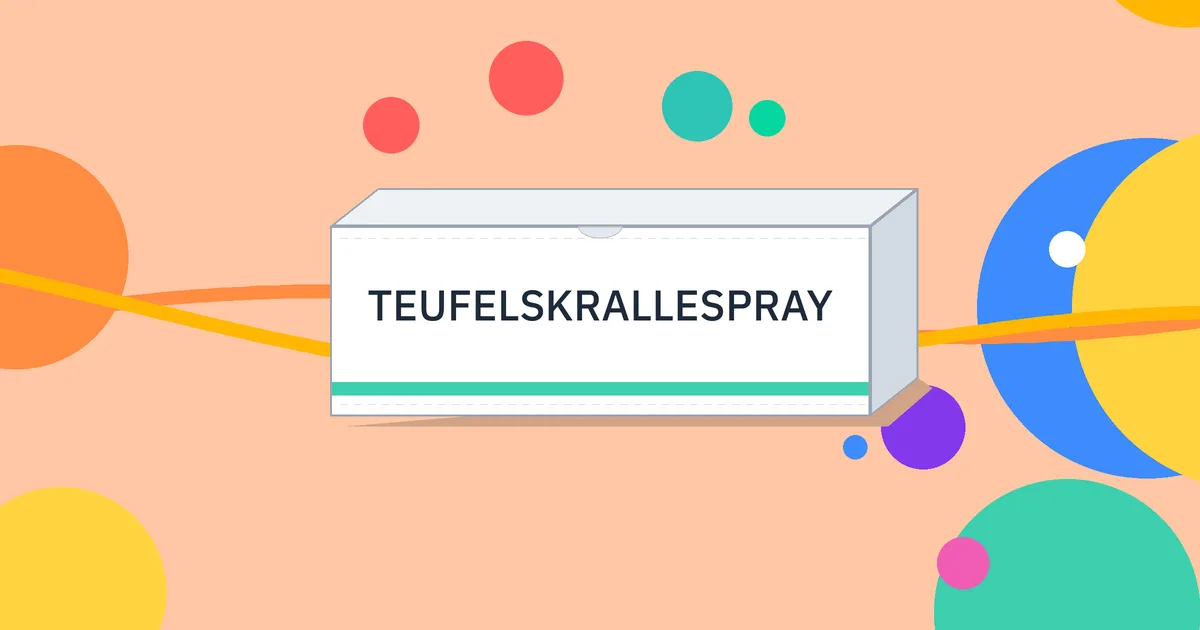 Symbolbild: Packung mit der Aufschrift TEUFELSKRALLESPRAY (PZN 11874073) – Verfügbarkeit und Bezug in Apotheken in Frankfurt am Main