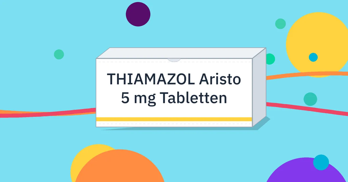 Symbolbild: Packung mit der Aufschrift THIAMAZOL Aristo 5 mg Tabletten (PZN 07100638) – Verfügbarkeit und Bezug in Apotheken in Frankfurt am Main