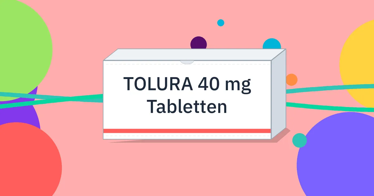 Symbolbild: Packung mit der Aufschrift TOLURA 40 mg Tabletten (PZN 10079787) – Verfügbarkeit und Bezug in Apotheken in Frankfurt am Main
