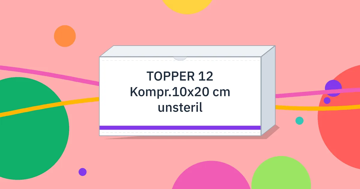 Symbolbild: Packung mit der Aufschrift TOPPER 12 Kompr.10x20 cm unsteril (PZN 03307503) – Verfügbarkeit und Bezug in Apotheken in Frankfurt am Main