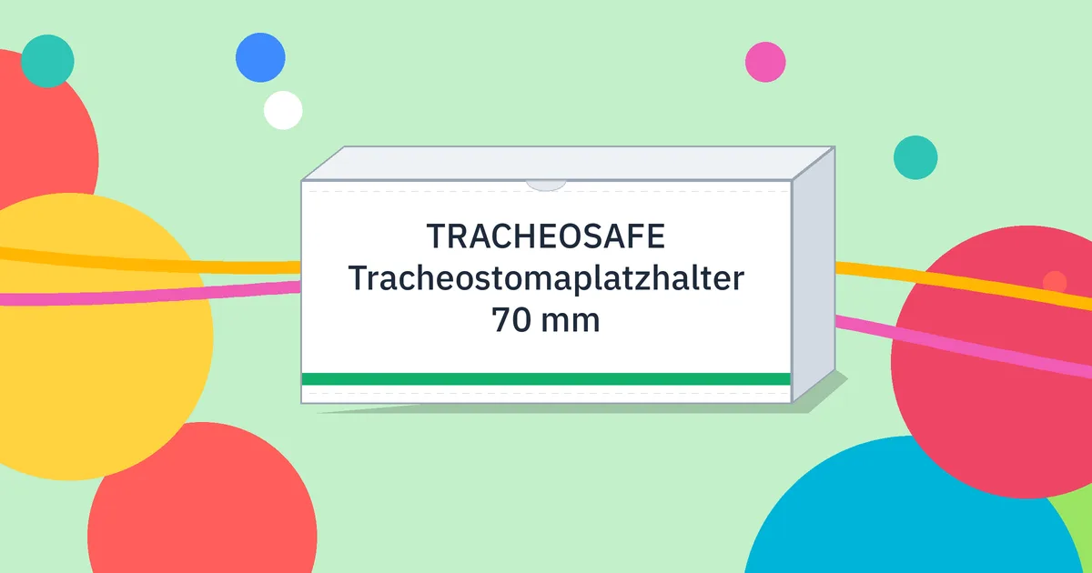 Symbolbild: Packung mit der Aufschrift TRACHEOSAFE Tracheostomaplatzhalter 70 mm (PZN 10780476) – Verfügbarkeit und Bezug in Apotheken in Frankfurt am Main