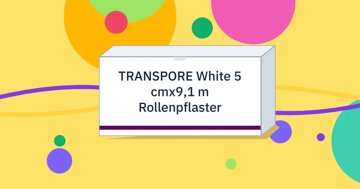 Symbolbild: Packung mit der Aufschrift TRANSPORE White 5 cmx9,1 m Rollenpflaster (PZN 19814515) – Verfügbarkeit und Bezug in Apotheken in Frankfurt am Main