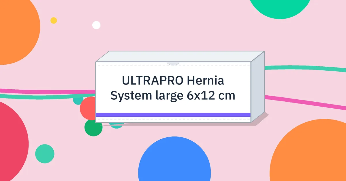 Symbolbild: Packung mit der Aufschrift ULTRAPRO Hernia System large 6x12 cm (PZN 20855560) – Verfügbarkeit und Bezug in Apotheken in Frankfurt am Main
