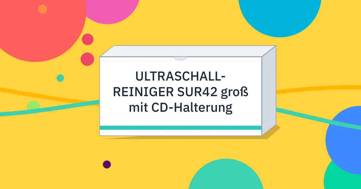 Symbolbild: Packung mit der Aufschrift ULTRASCHALL-REINIGER SUR42 groß mit CD-Halterung (PZN 06828651) – Verfügbarkeit und Bezug in Apotheken in Frankfurt am Main