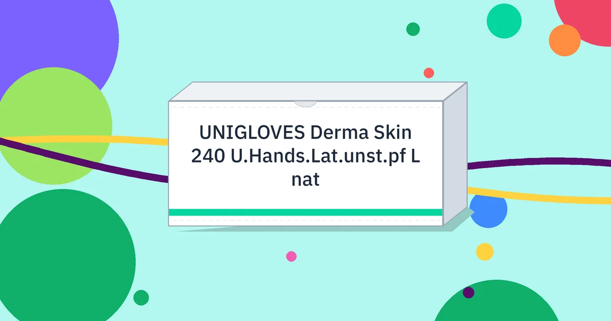 Symbolbild: Packung mit der Aufschrift UNIGLOVES Derma Skin 240 U.Hands.Lat.unst.pf L nat (PZN 18100908) – Verfügbarkeit und Bezug in Apotheken in Frankfurt am Main
