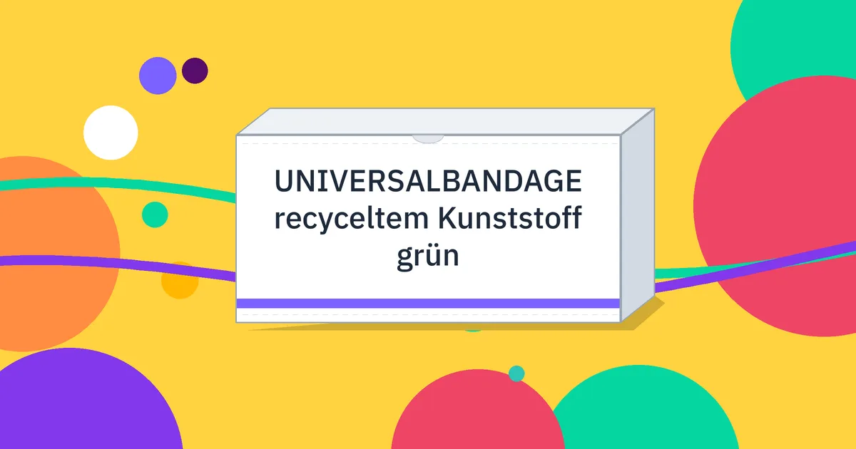Symbolbild: Packung mit der Aufschrift UNIVERSALBANDAGE recyceltem Kunststoff grün (PZN 20013105) – Verfügbarkeit und Bezug in Apotheken in Frankfurt am Main