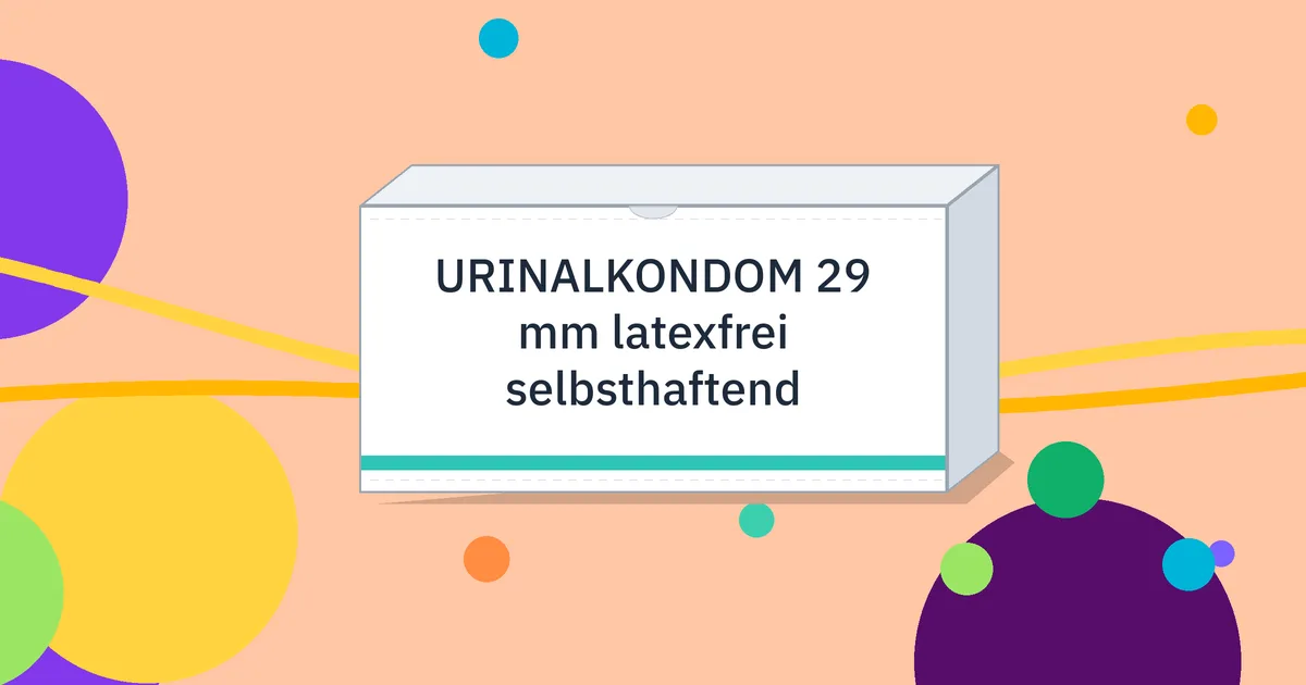 Symbolbild: Packung mit der Aufschrift URINALKONDOM 29 mm latexfrei selbsthaftend (PZN 03947013) – Verfügbarkeit und Bezug in Apotheken in Frankfurt am Main