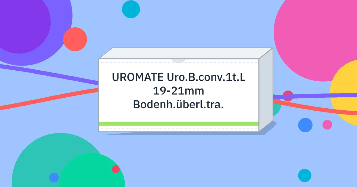 Symbolbild: Packung mit der Aufschrift UROMATE Uro.B.conv.1t.L 19-21mm Bodenh.überl.tra. (PZN 09713463) – Verfügbarkeit und Bezug in Apotheken in Frankfurt am Main