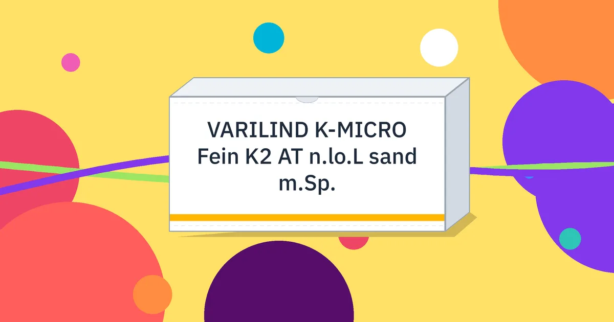 Symbolbild: Packung mit der Aufschrift VARILIND K-MICRO Fein K2 AT n.lo.L sand m.Sp. (PZN 20618245) – Verfügbarkeit und Bezug in Apotheken in Frankfurt am Main